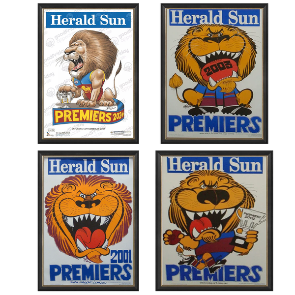 Brisbane Lions 2024, 2003, 2002 & 2001 AFL Premiers Herald Sun Mark Kn ...