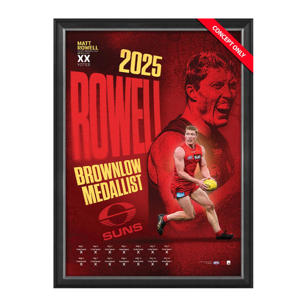 Matt Rowell 2025 Brownlow Gold Coast Suns Official Sportsprint Framed ...