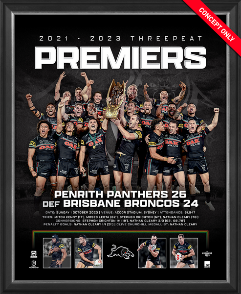 Penrith Panthers 2023 NRL Premiers 3-PEAT Official Sportsprint Framed ...