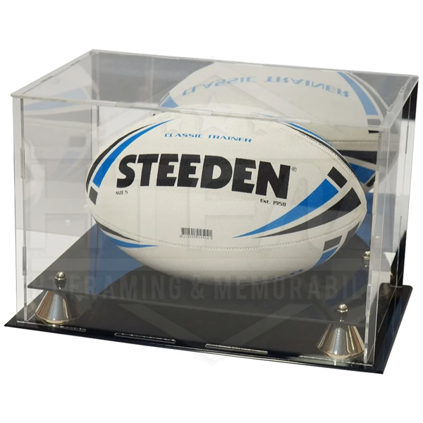 NRL Rugby Ball Deluxe acrylic display case with gold risers and mirror ...