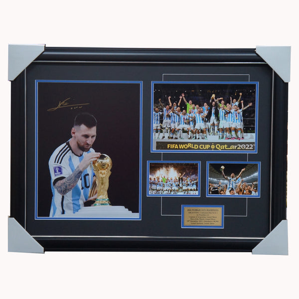 Lionel Messi Signed Argentina 2022 World Cup Champions Collage Framed ...